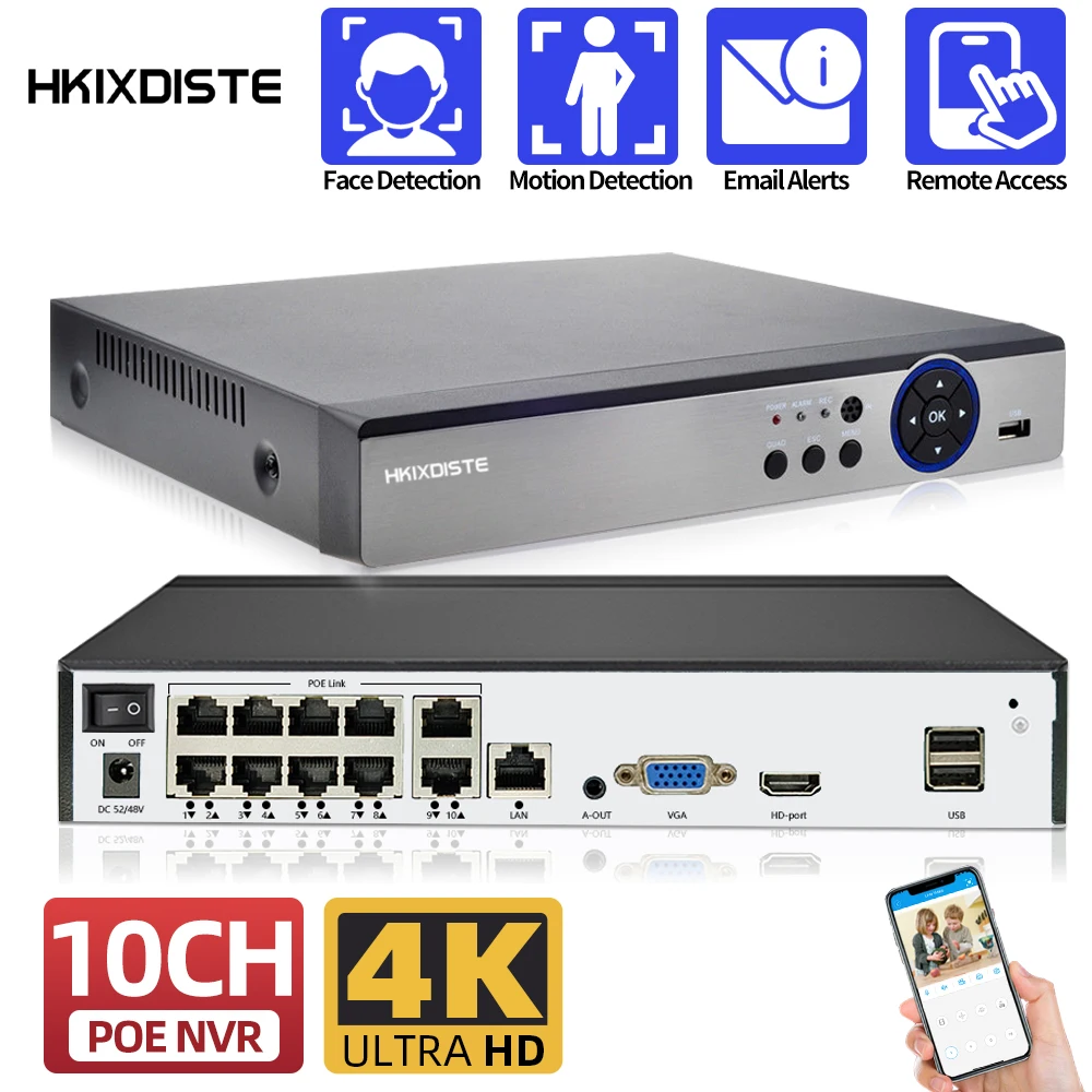 CCTV-4K-8MP-Security-Camera-NVR-System-10CH-POE-NVR-Recorder-H-265-Face ...