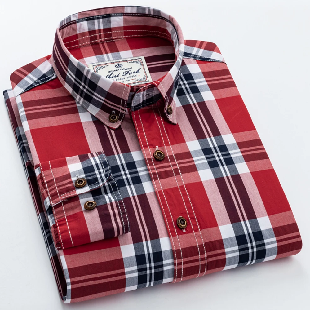 Men's Long-Sleeve Color Block Checkered Pattern Dress Shirts, 100% ...