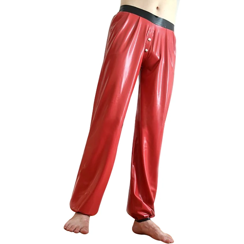 Red And Black Sexy Latex Pajamas Pants With Buttons Front Rubber ...