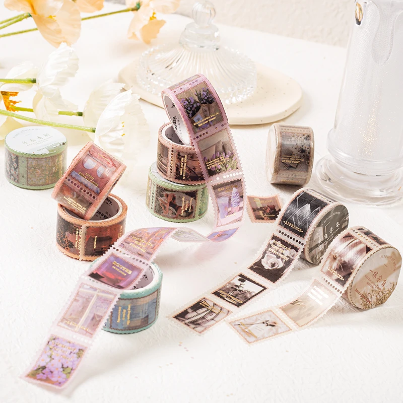 Vintage Bronzing Text INS Landscape Washi Paper Stickers DIY Diary ...