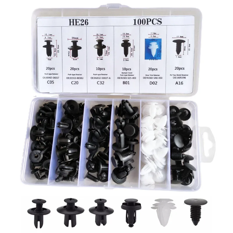 100pcs Car Fastener 6 Size Universal Auto Clips Mixed Body Push ...