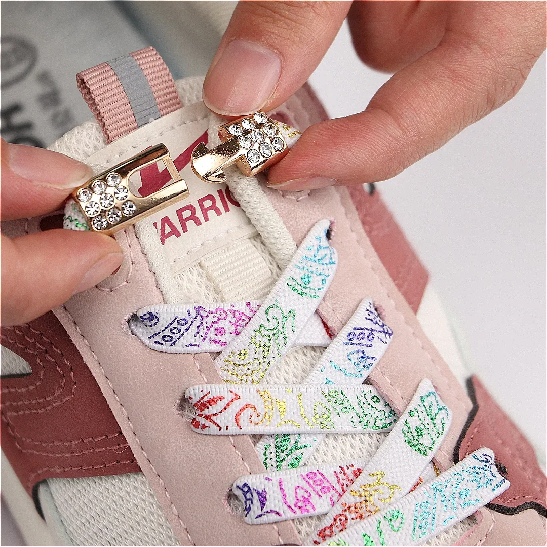 Elastic Laces Sneakers Diamond Cross Locks Shoelaces Without ties Kids ...