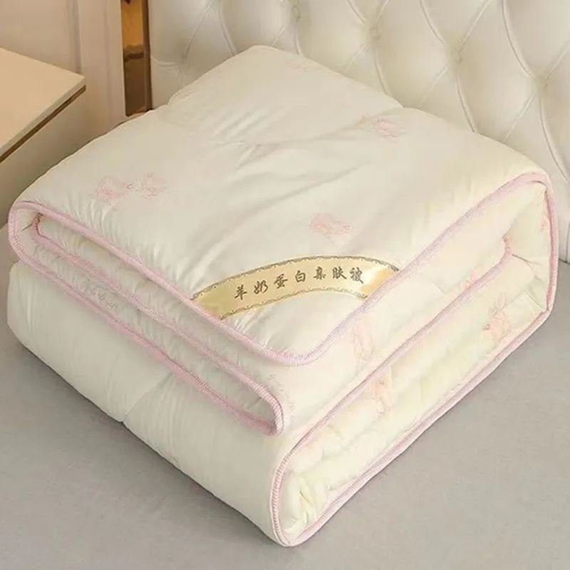 Quilt Goat Milk Protein Fiber Fill Comforter Thick Warm Winter Blanket ...