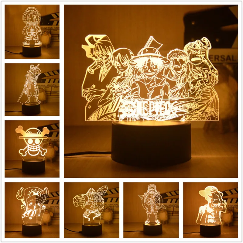 One Piece Anime Figure Straw Hat Luffy 3D Acrylic Led Light Action ...