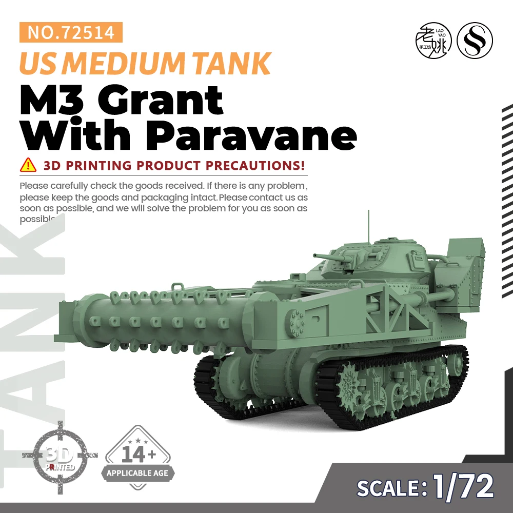 SSMODEL-SS72514-1-72-25mm-Military-Model-Kit-US-M3-Grant-With-Paravane ...