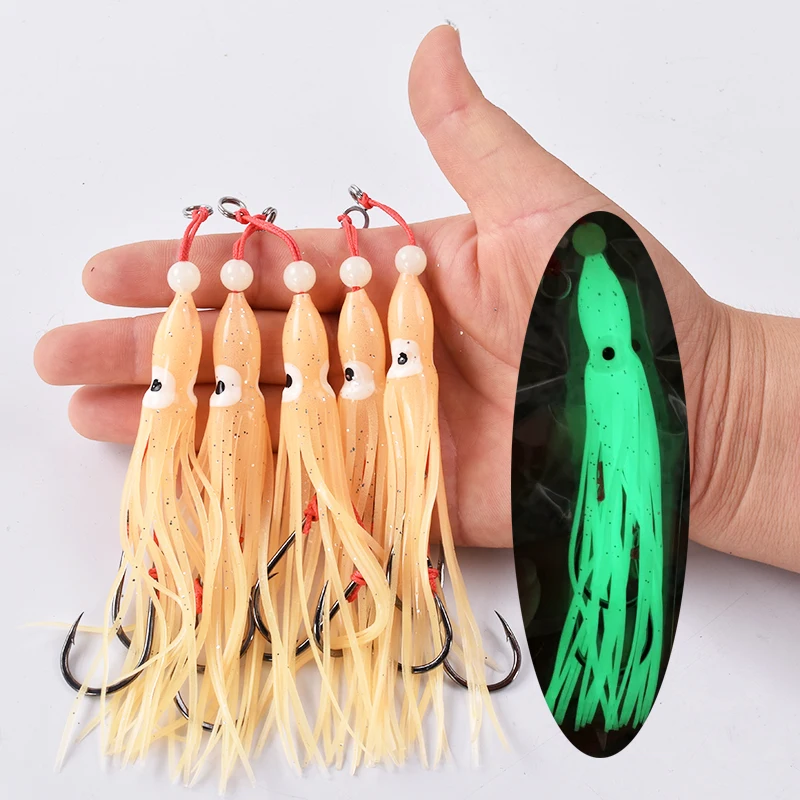 6pcs/pack soft squid 12cm5.5g skirts double assist rigs. - Easy Fishing Tackle