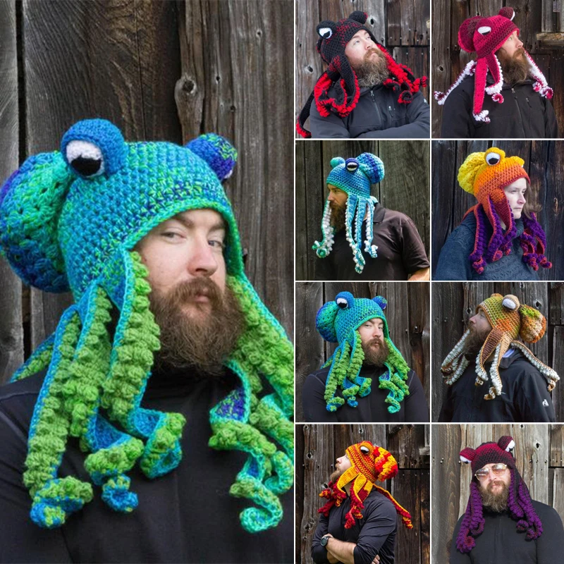 Novelty Handmade Funny Tentacle Octopus Hat Crochet Cthulhu Beard ...