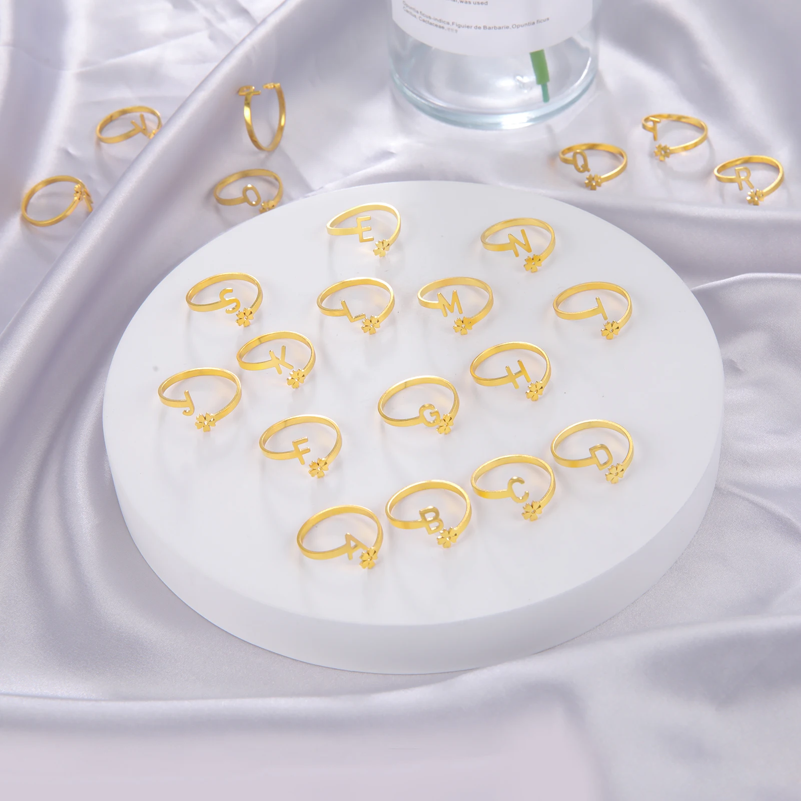 Amaxer Tiny Initial Letter Rings For Women Stainless Steel Flower ...