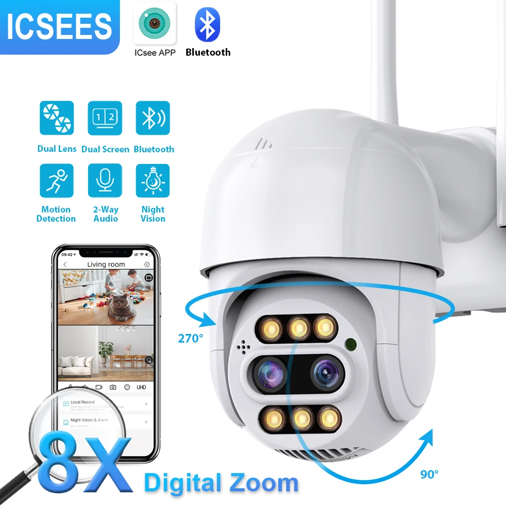 Wifi Video Surveillance Camera 8MP PTZ IP Camera Outdoor Waterproof ...