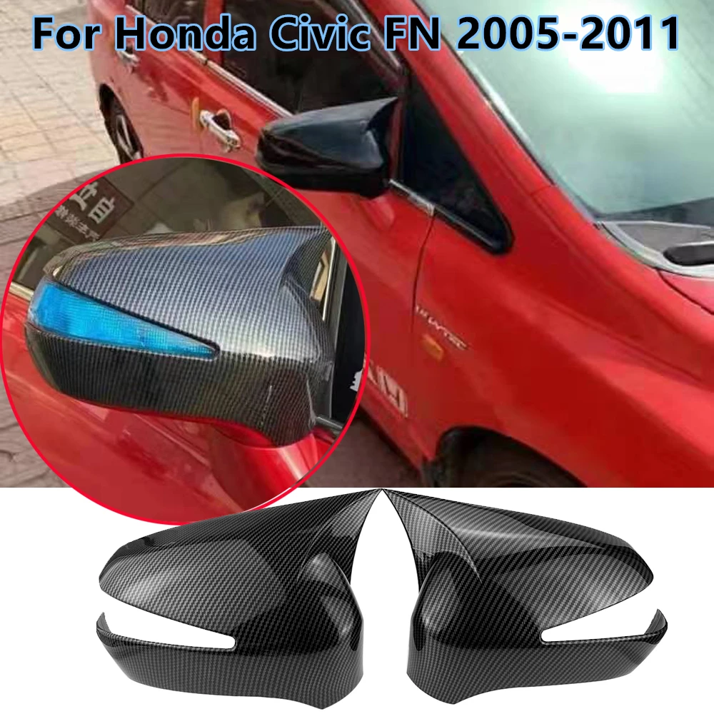 Rear-Wing-Mirror-Cover-Cap-Horn-Style-Carbon-Fiber-Look-Rearview-Mirror ...