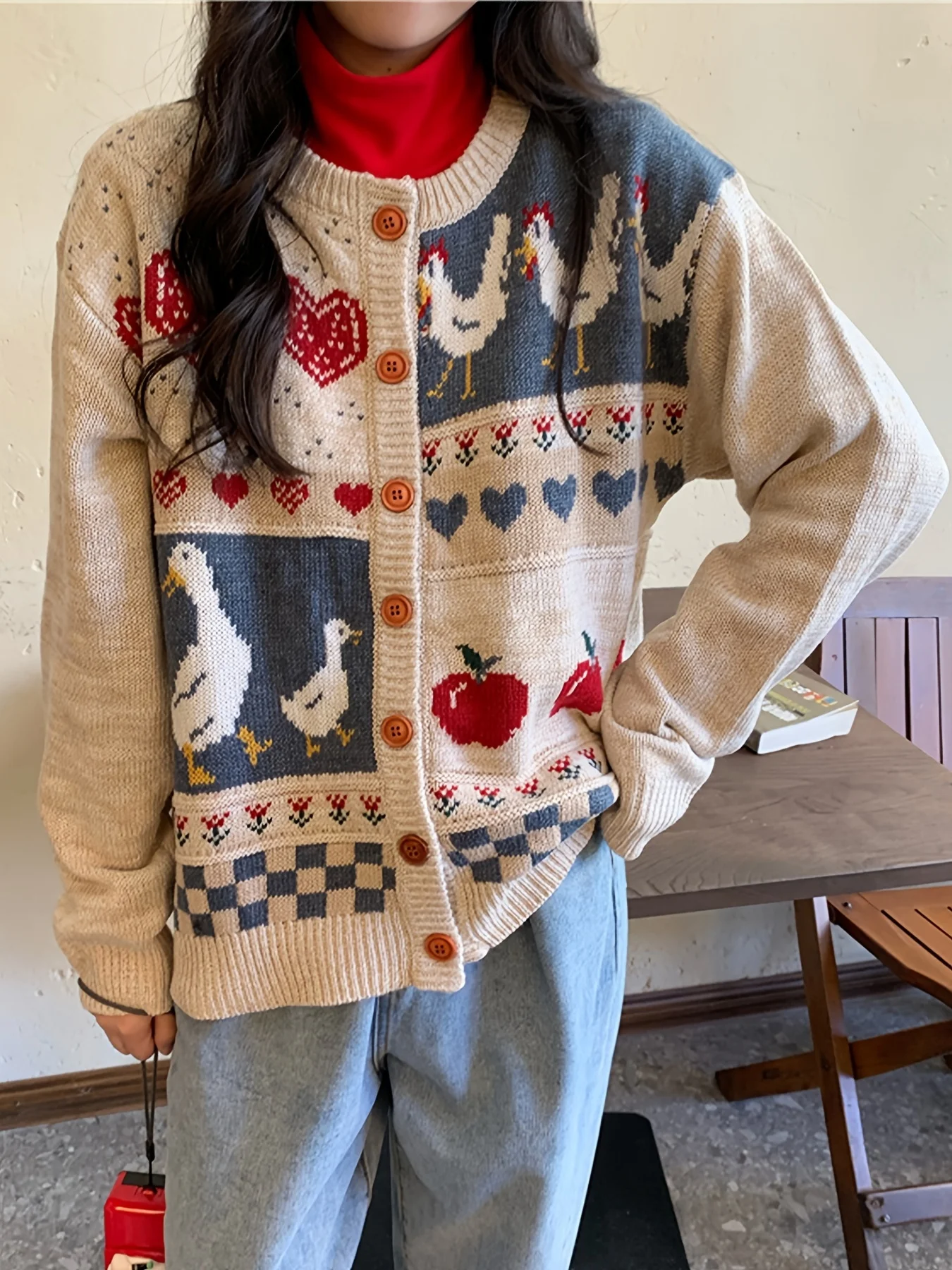 Female-Harajuku-Loose-Floral-Stripe-Cardigan-Sweaters-Vintage-Casual ...