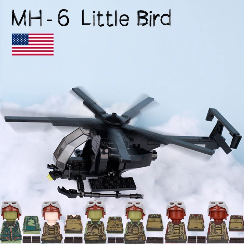 Modern Army USA MH-6 Little Bird Helicopter Building Block Pilot ...