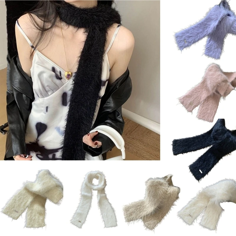 Knit-Long-Plush-Scarf-for-Women-Y2k-Style-Winter-Thin-Scarf-Female ...