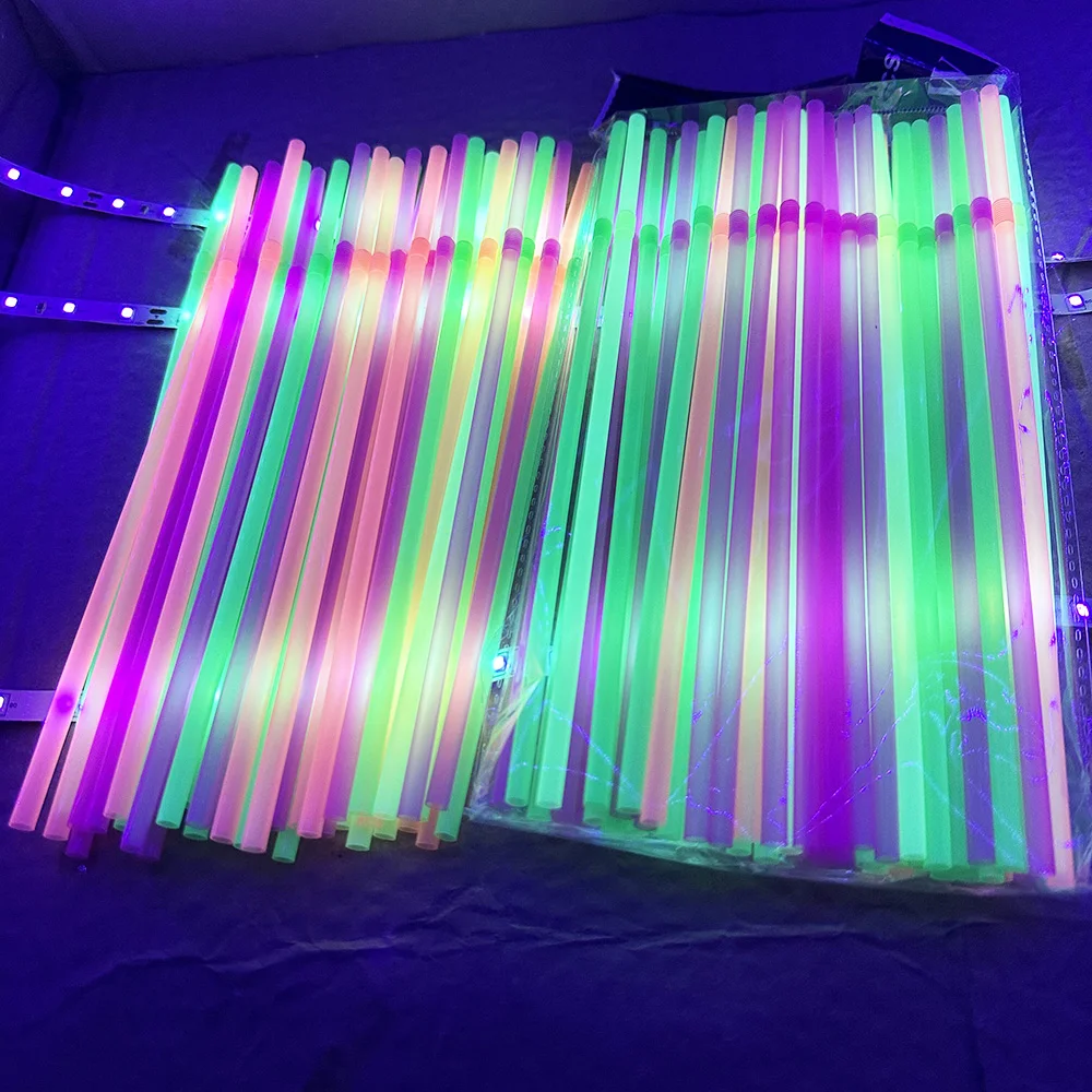 100Pcs-Set-Glow-in-The-Dark-Flexible-Drinking-Straws-Neon-Party ...