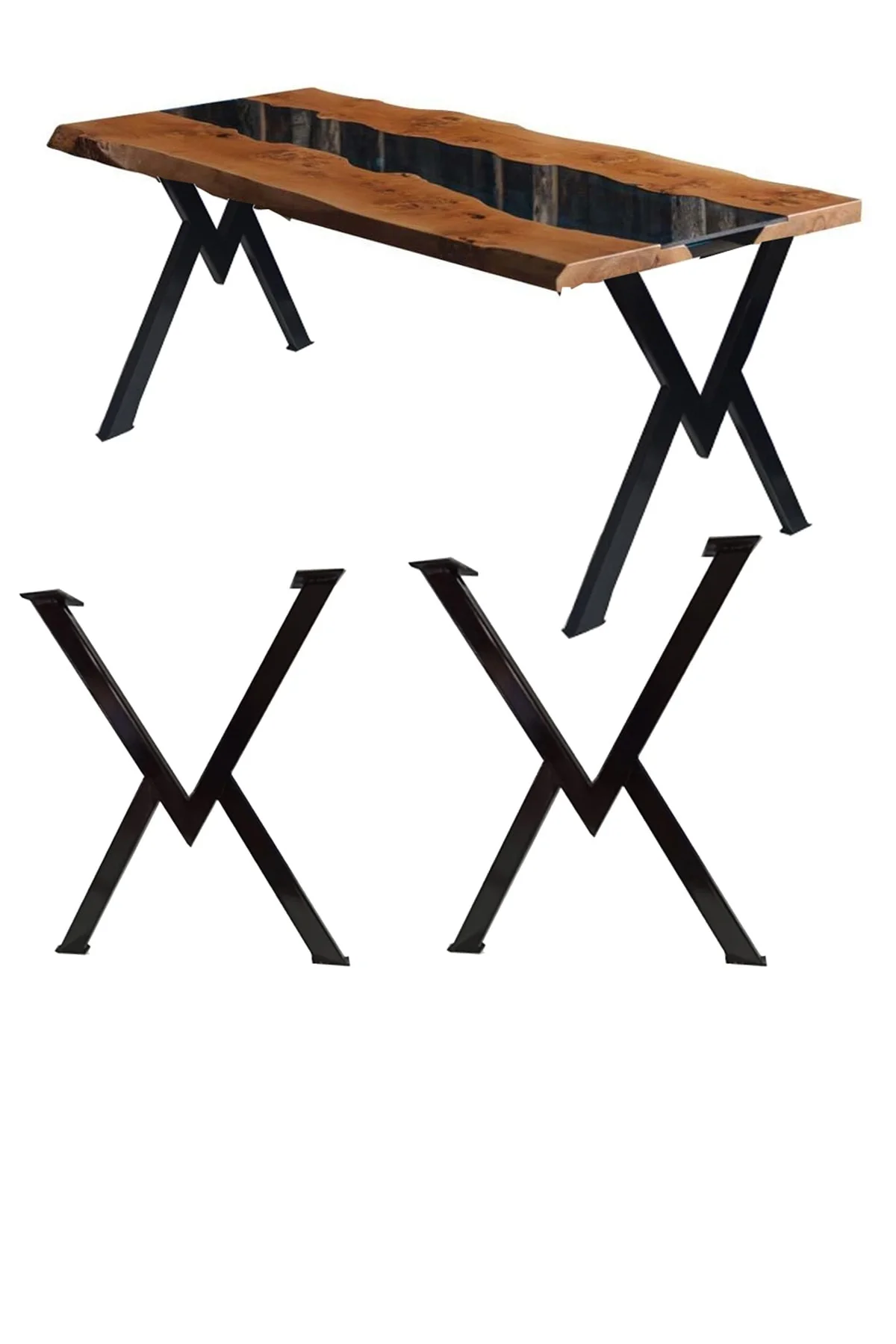 Table-Metal-Leg-Wood-Log-Solid-Study-Dining-Kitchen-Retro-Foot-Support ...