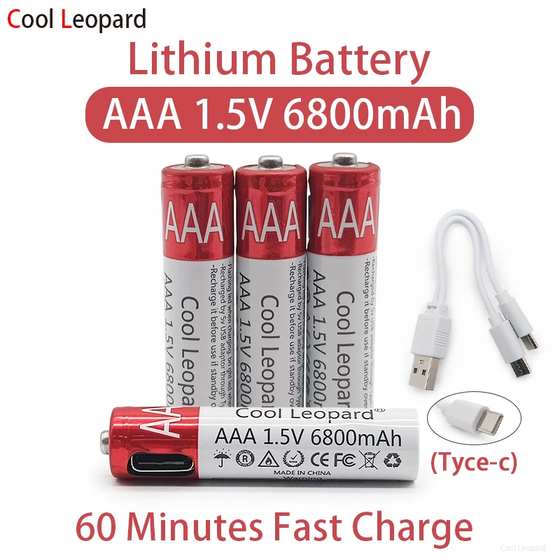 Batterie Lithium Rechargeable Usb 15v, 1.5v, Aaa, 6800mah, Pour Clavier, Lecteur Mp3, Jouet ...