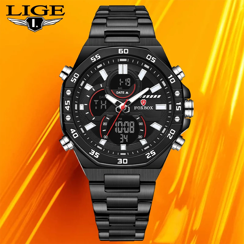 LIGE-reloj-anal-gico-de-acero-inoxidable-para-hombre-accesorio-de-pulsera-de-cuarzo-resistente ...