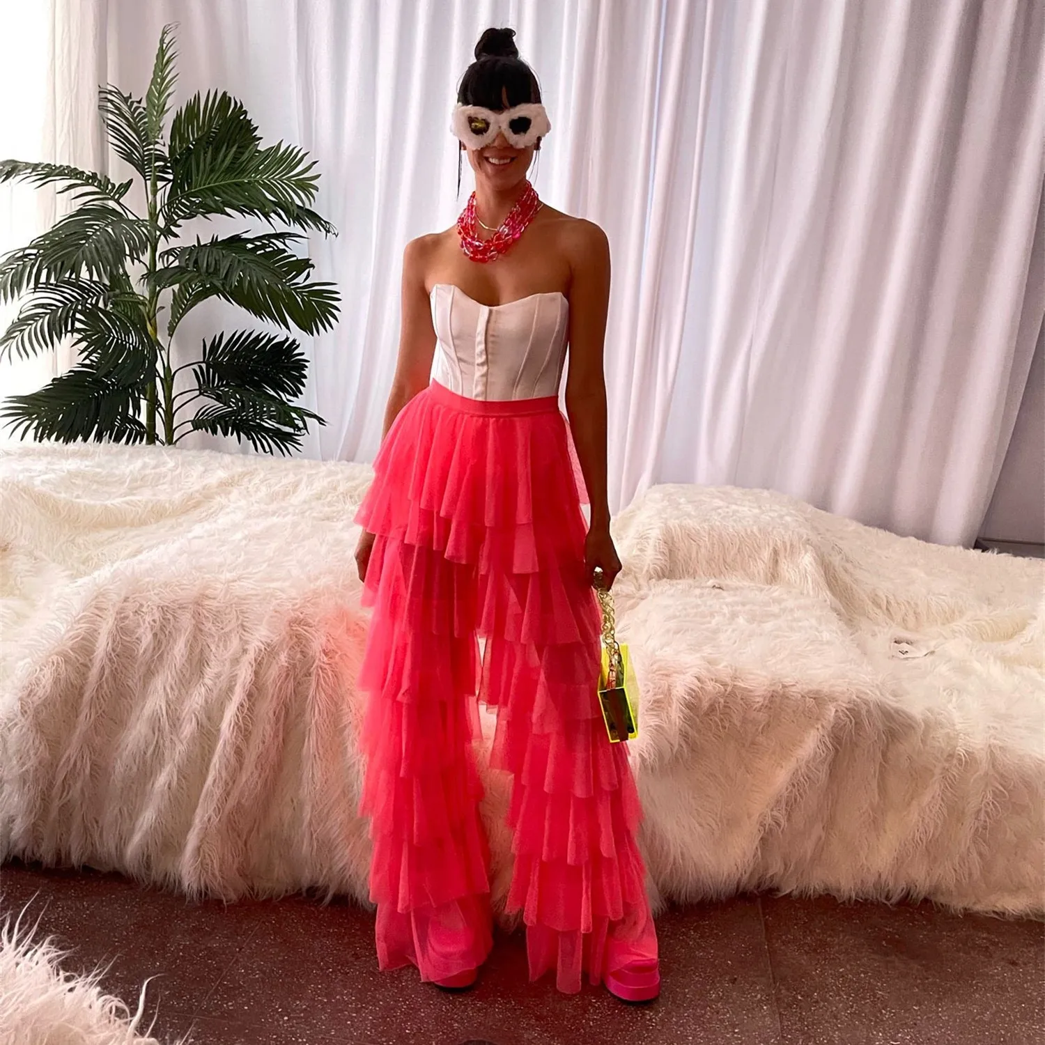 Hirigin-Women-Fashion-Wide-Leg-Pants-High-Waist-Layered-Tulle-Pants ...