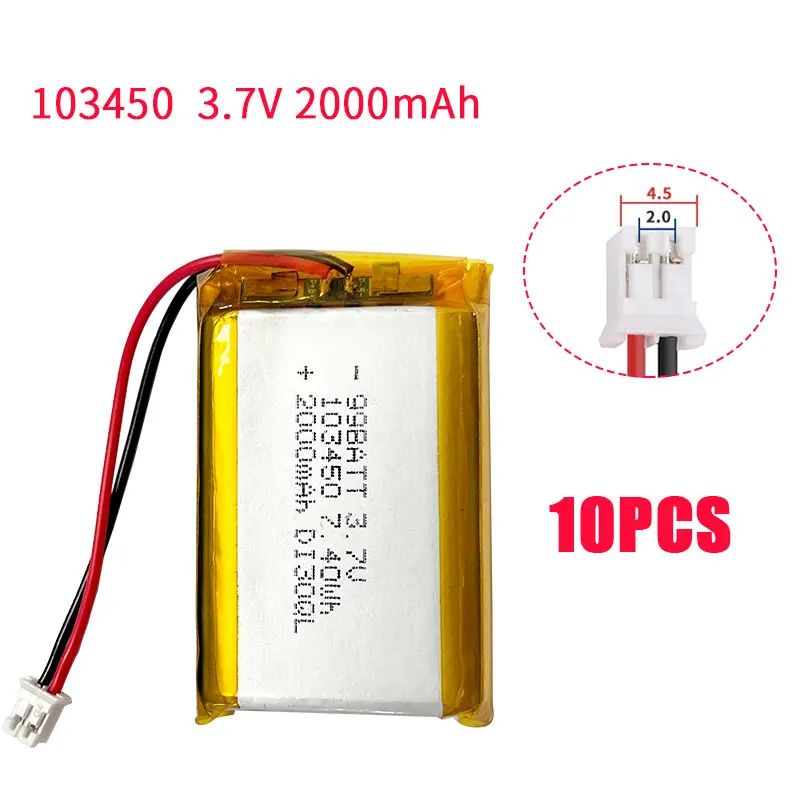 10pcs Polymer Battery 2000mAh 103450 103550 3.7V Lipo Lithium Batteries ...