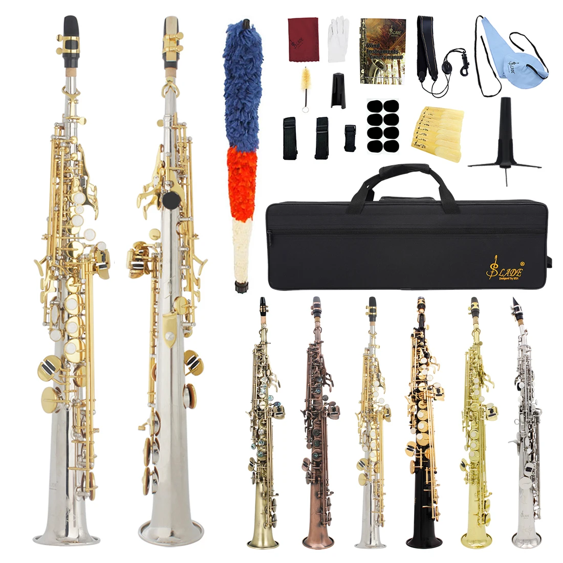 SLADE-Soprano-Saxophone-Straight-Bb-Soprano-Sax-Brass-Body-Woodwind ...