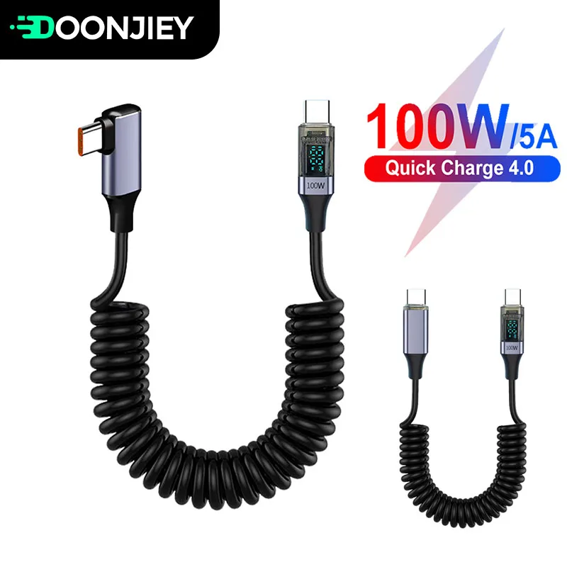 PD100W-Spring-USB-Type-C-Data-Cable-LED-Digital-Display-5A-Type-C-Fast ...