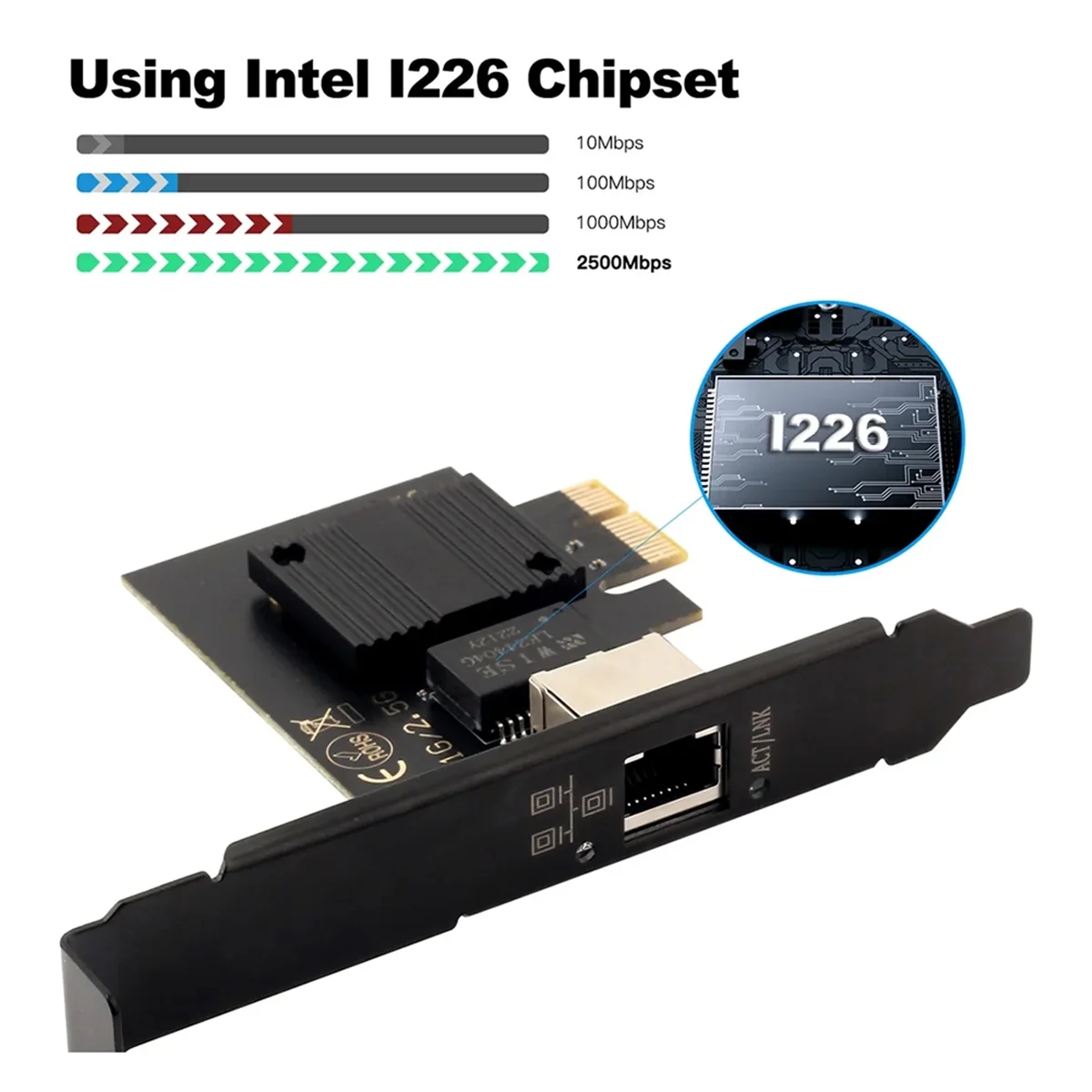 2500Mbps PCI-E to RJ45 Network Card I226 Chip Gigabit Ethernet 100/1000 ...