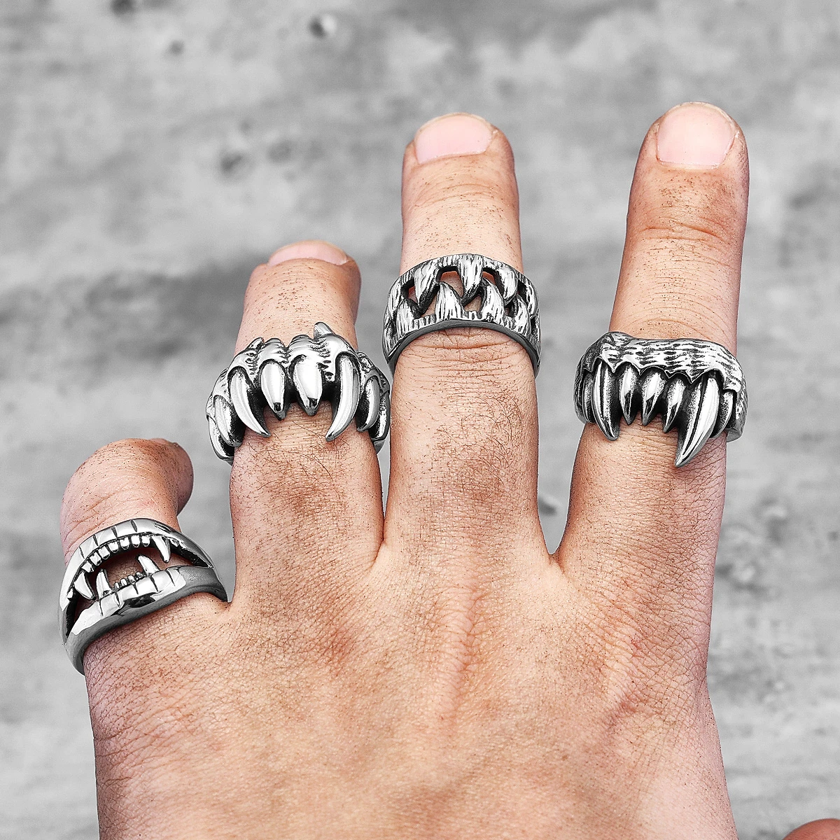 Stainless Steel Teeth Rings Men | Stainless Steel Biker Jewelry ...