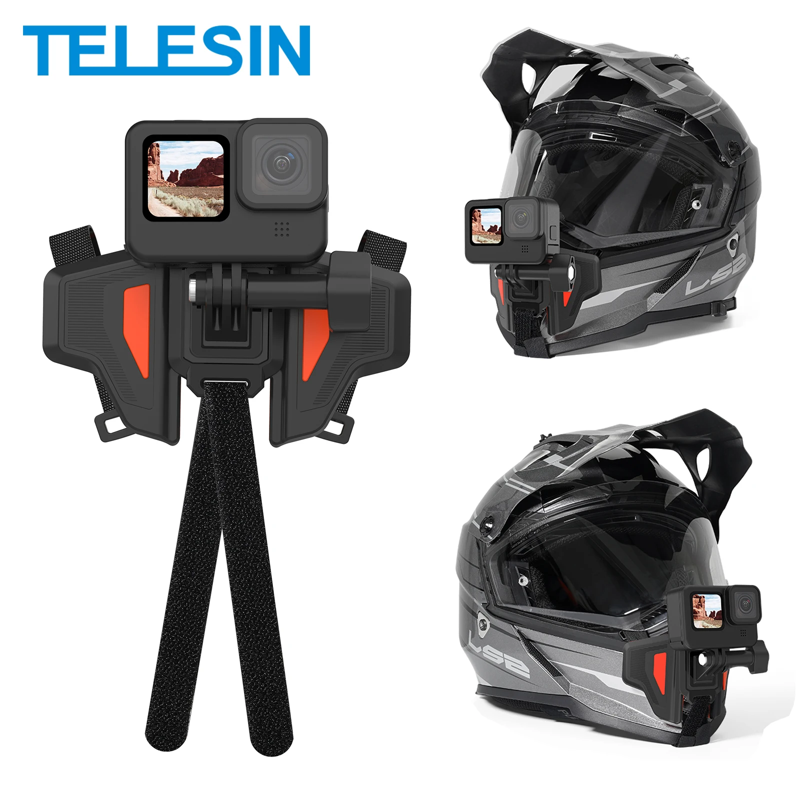 TELESIN-Motorcycle-Helmet-Mount-Strap-Flodable-Front-Chin-Mount-for ...
