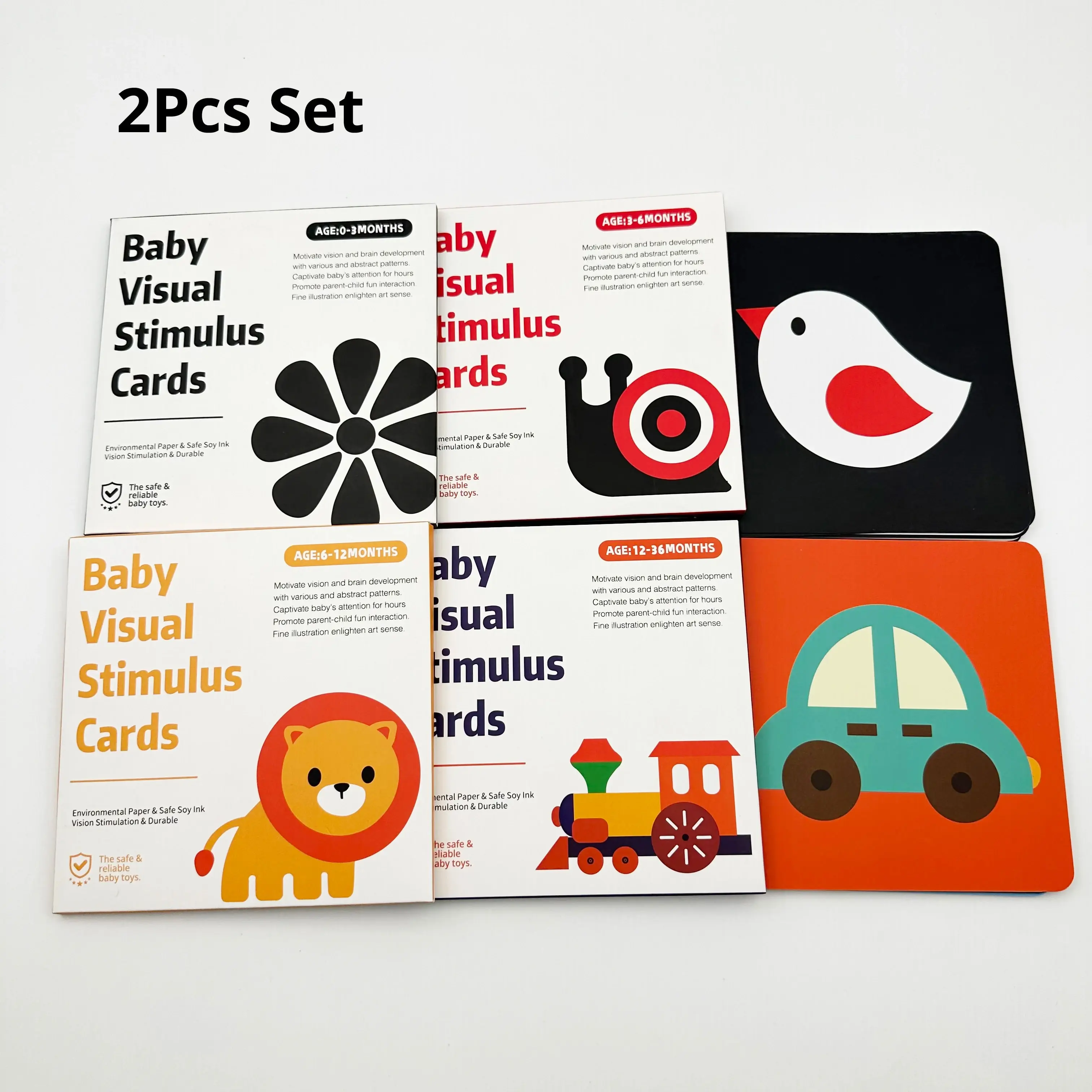 2Pcs-High-Contrast-Baby-Flash-Cards-Black-White-Colorful-Visual ...