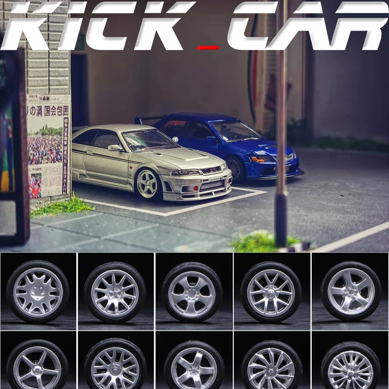 KICARMOD 1/64 ABS Plastic Wheels Rubber Tires Design Rims Detail-up Set Modified Parts JDM ...