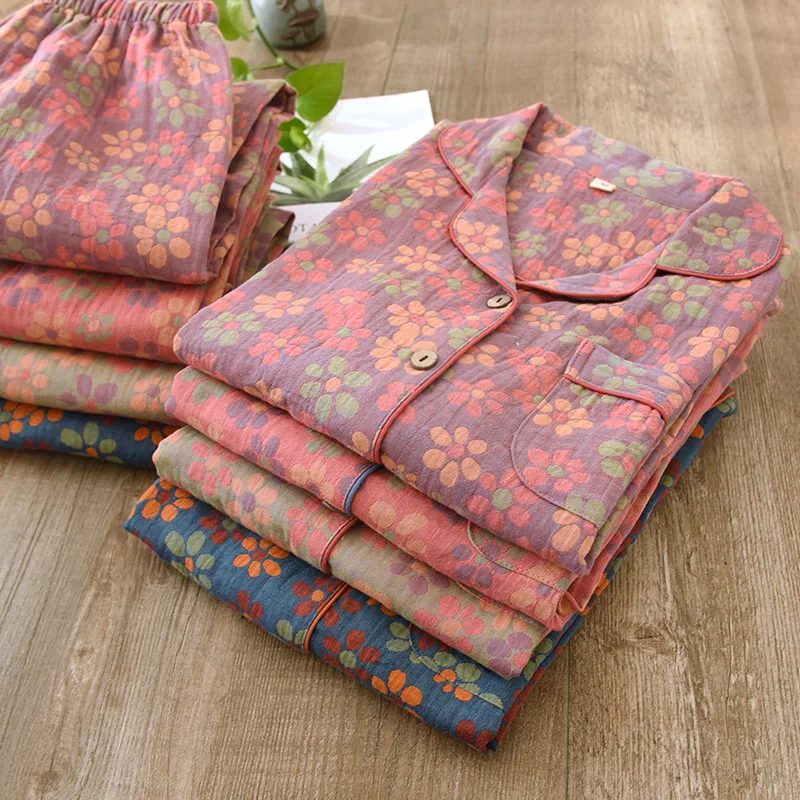 Spring-Pijama-Feminino-Retro-Cotton-Sleeping-Pajamas-For-Women-2-Piece ...