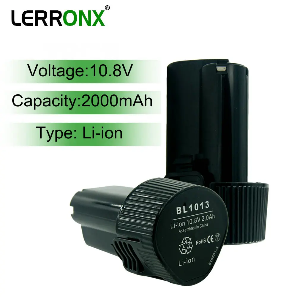 Lerronx Bl1013 10.8v 12v 2.0ah Lithium Replacement Rechargeable Battery ...