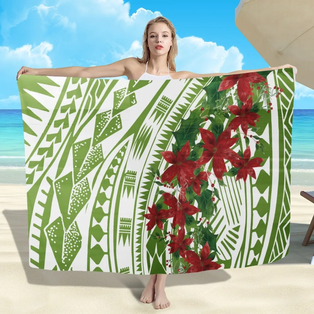 Cumagical Polynesian Hawaii Sarong Plumeria Leaf with Hibiscus Tropical ...
