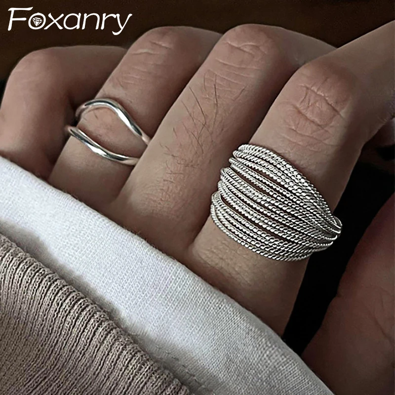 Foxanry Minimalist Silver Color Rings for Women New Fashion Creative ...