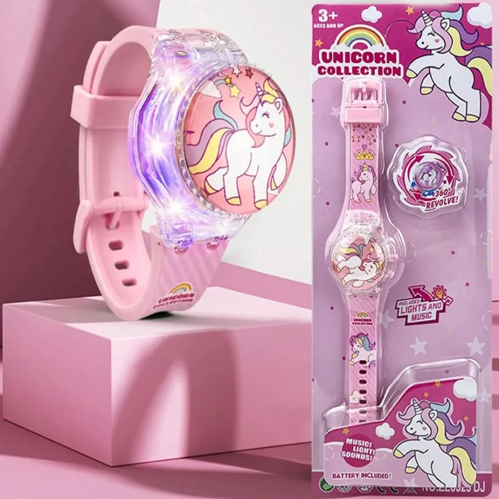 Cute-Cartoon-Kids-Watch-Electronic-Revolve-Flash-Light-Music-Girls ...