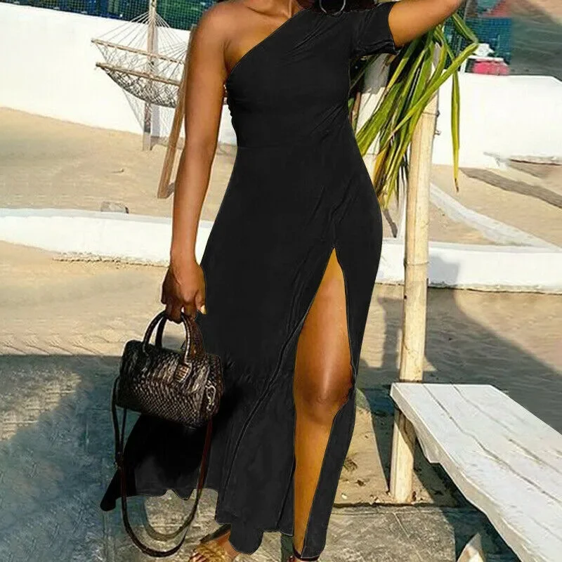 Women-s-L-5XL-Plus-size-women-s-single-shoulder-solid-color-plus-size ...