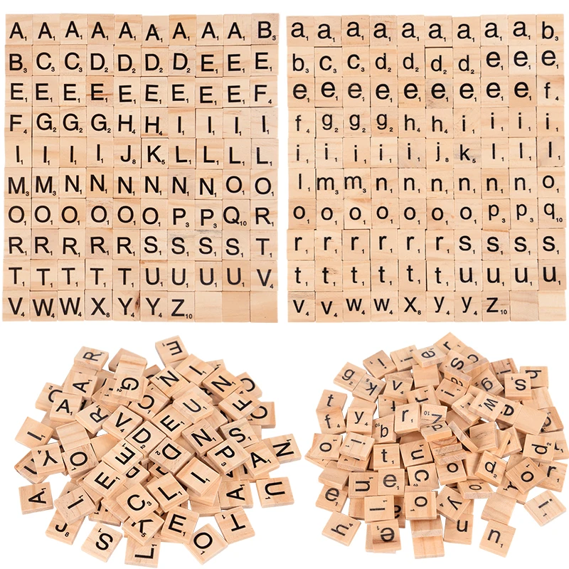 100Pcs Wood Tiles Letter Alphabet Number Wooden Block Educational ...
