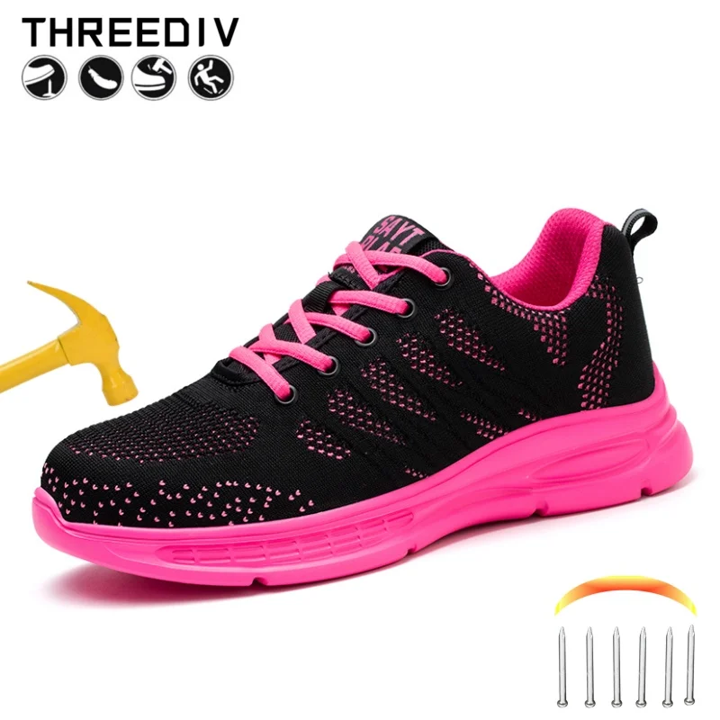 Work-Shoes-Ladies-Pink-Steel-Toe-Cap-Woman-Lightweight-Non-Slip-Women-s ...