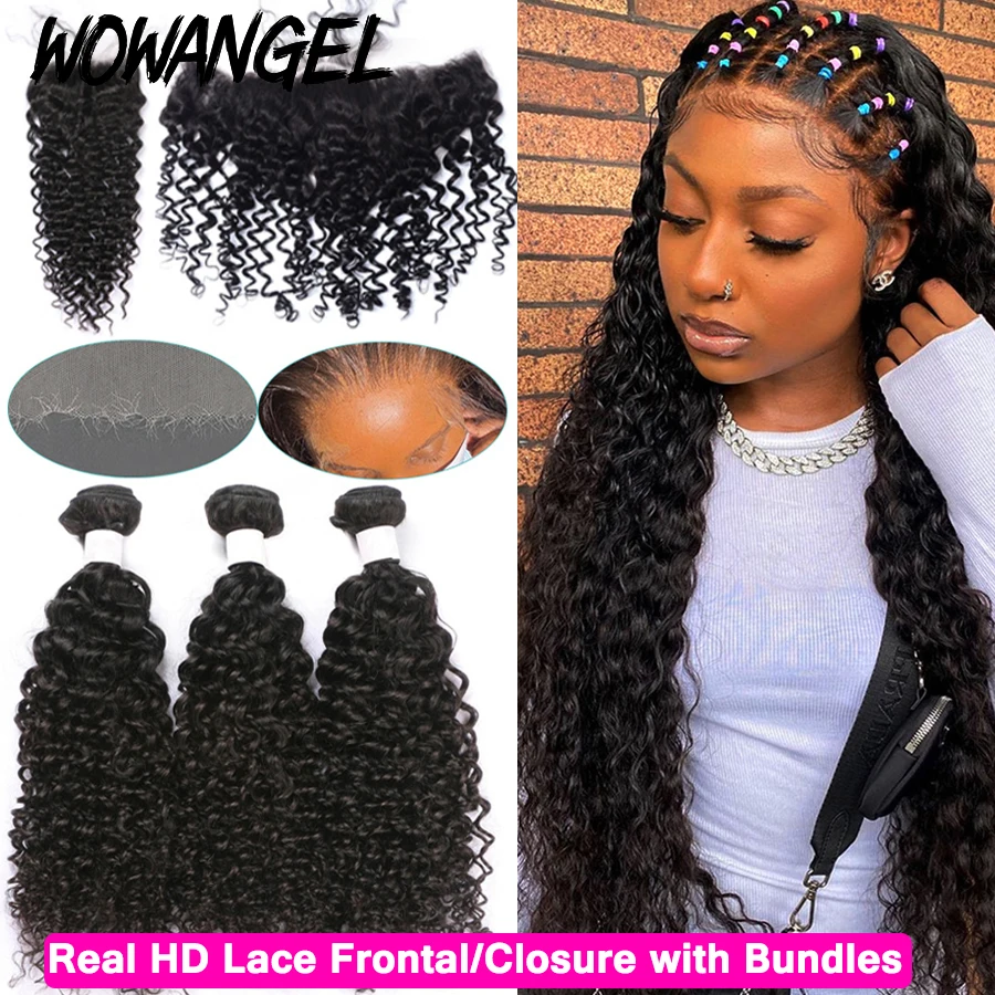 32inch 6x6/13x4/13x6 HD Lace Frontal With Bundles Melt All Skins Curly Water Wave Bundles With ...