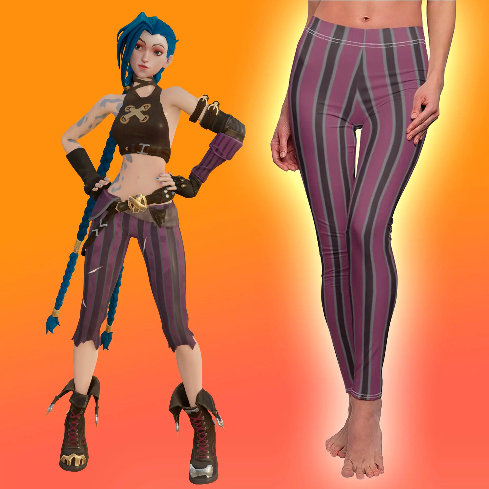(In stock) Game LOL Jinx Cosplay Costume LOL Arcane Jinx Pants Leggings ...
