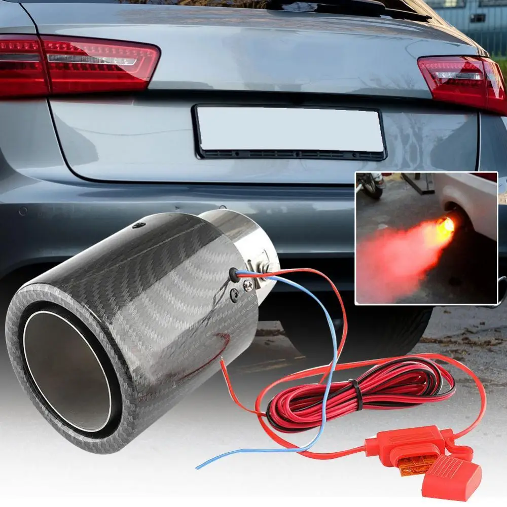 Universal Muffler Tip Tail Pipe Car Carbon Fiber Exhaust with Red/Blue ...