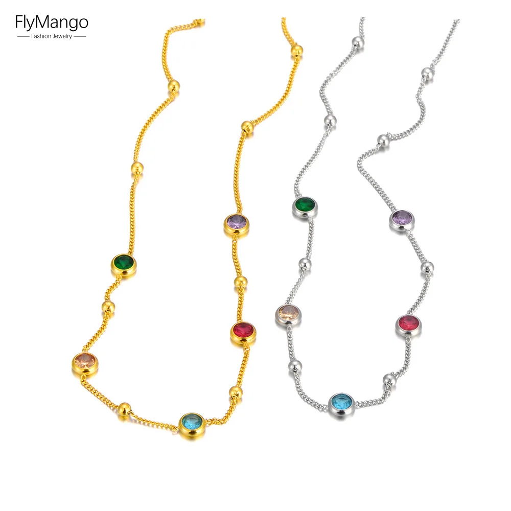 FlyMango-Stainless-Steel-Colorful-Cubic-Zirconia-Chain-Necklace-For ...