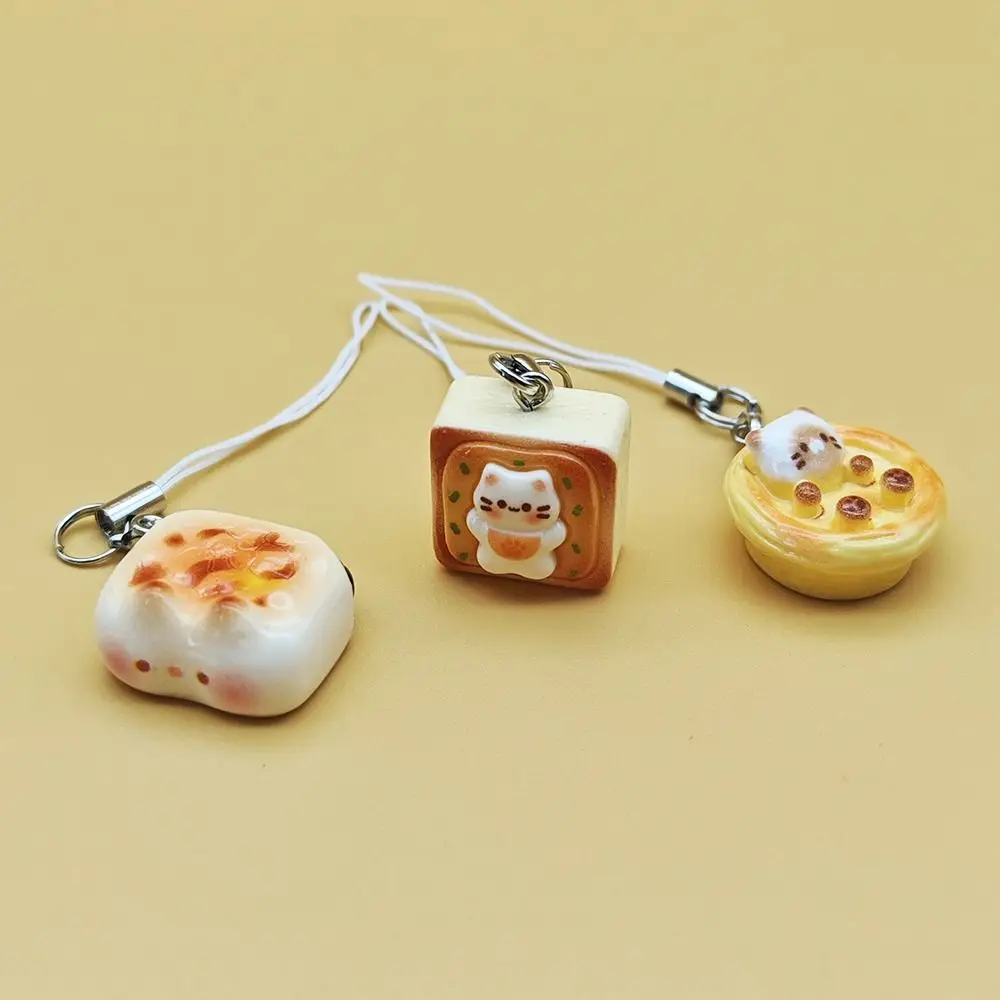 3Pcs Set Japanese Style Cute Cat Bread Phone Chain Kawaii Creative ...
