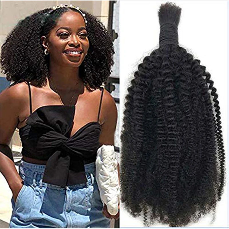 Afro-Kinky-Curly-Human-Hair-Bulk-For-Braiding-No-Weft-Remy-Mongolian ...