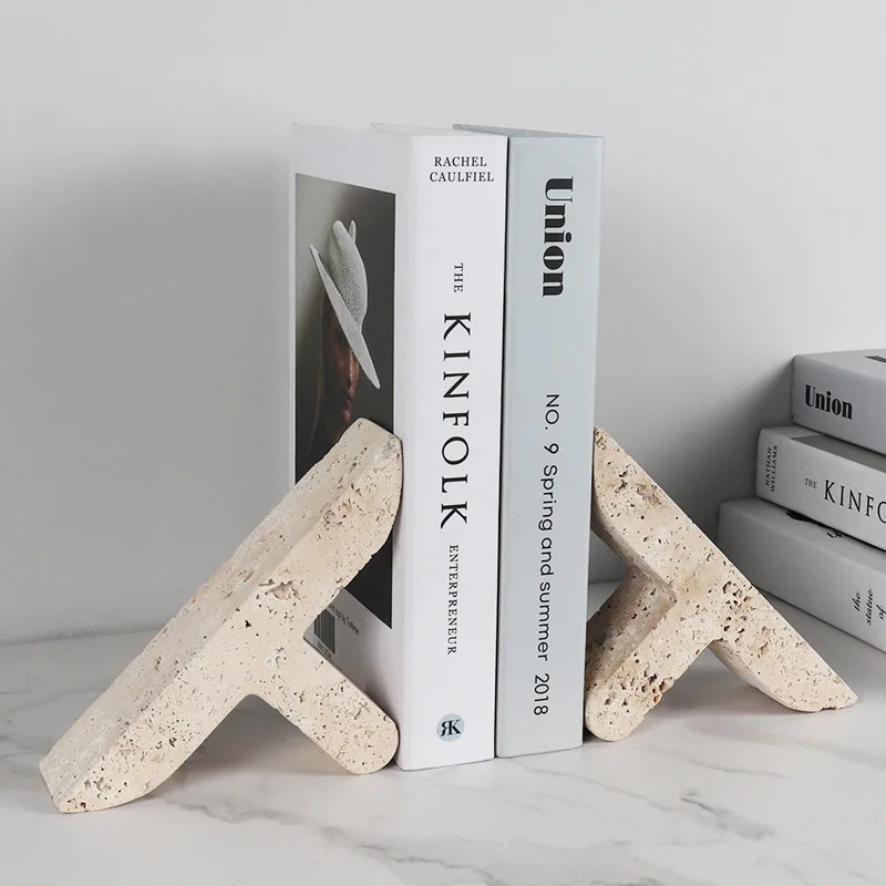 Travertine-Bookends-for-Shelves-Natural-Stone-Decorative-Book-Stand ...