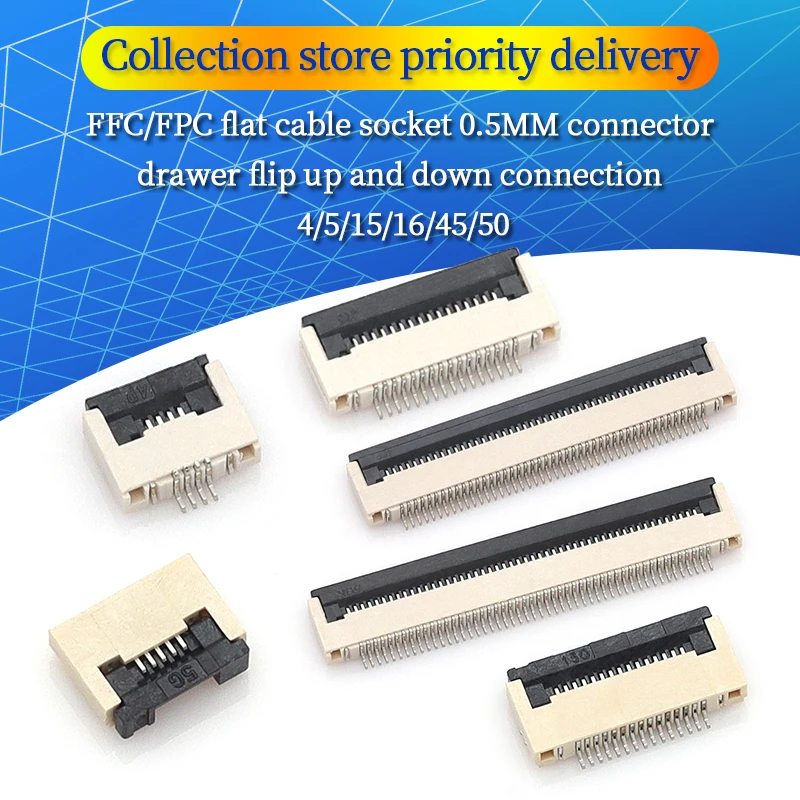 10PCS 0.5MM Pitch Under Clamshell Socket FPC FFC Flat Cable Connector ...