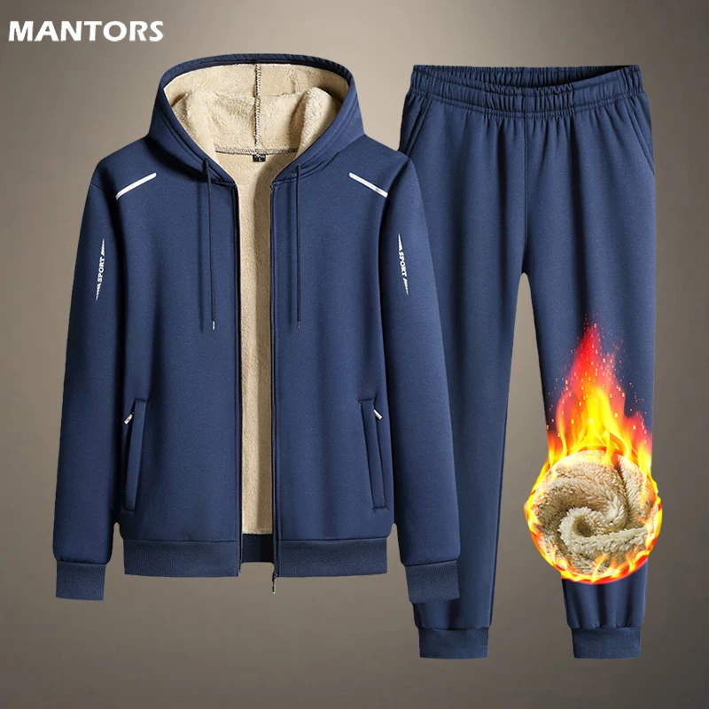 Inverno conjunto de treino masculino terno esportivo velo espessado ...