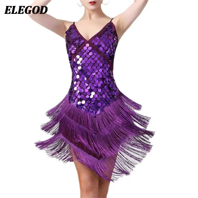 Sexy-Sequins-Latin-Dance-Dress-Women-Shiny-Tassel-Dancing-Skirt-Ladies ...