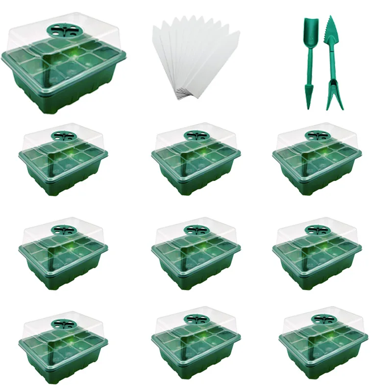 10-Sets-of-12-Cells-Seed-Trays-Seed-Starter-Plant-Germination-Box-with ...