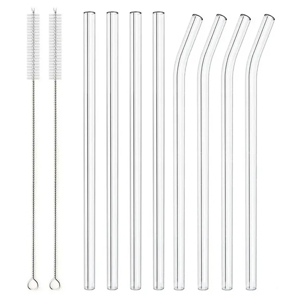 8Pcs-Reusable-Drinking-Straw-Colorful-Glass-Straws-Eco-friendly-High ...